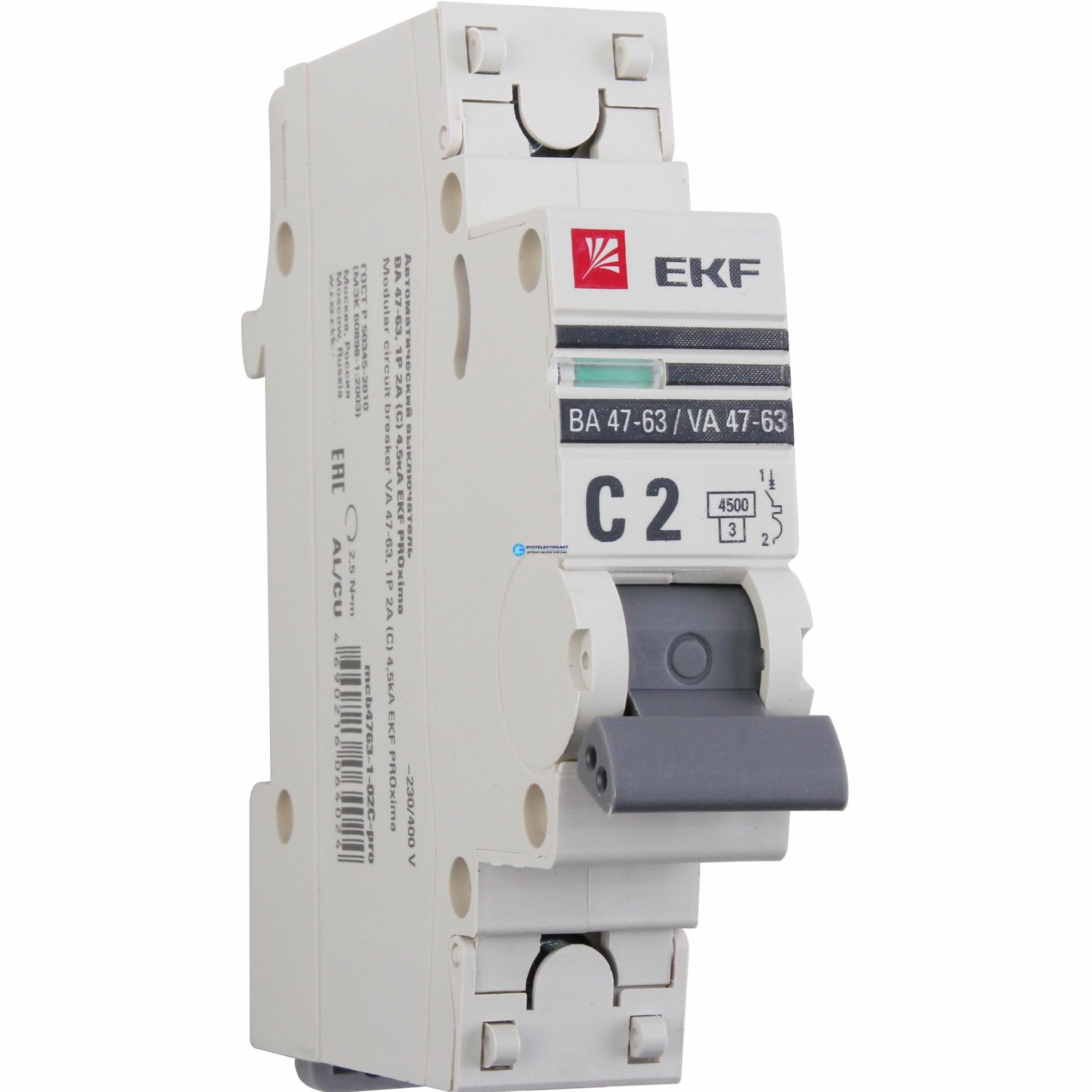 Выключатель автоматический модульный 1п/ тип C/ 2А 4.5кА/ ВА 47-63 EKF PROxima