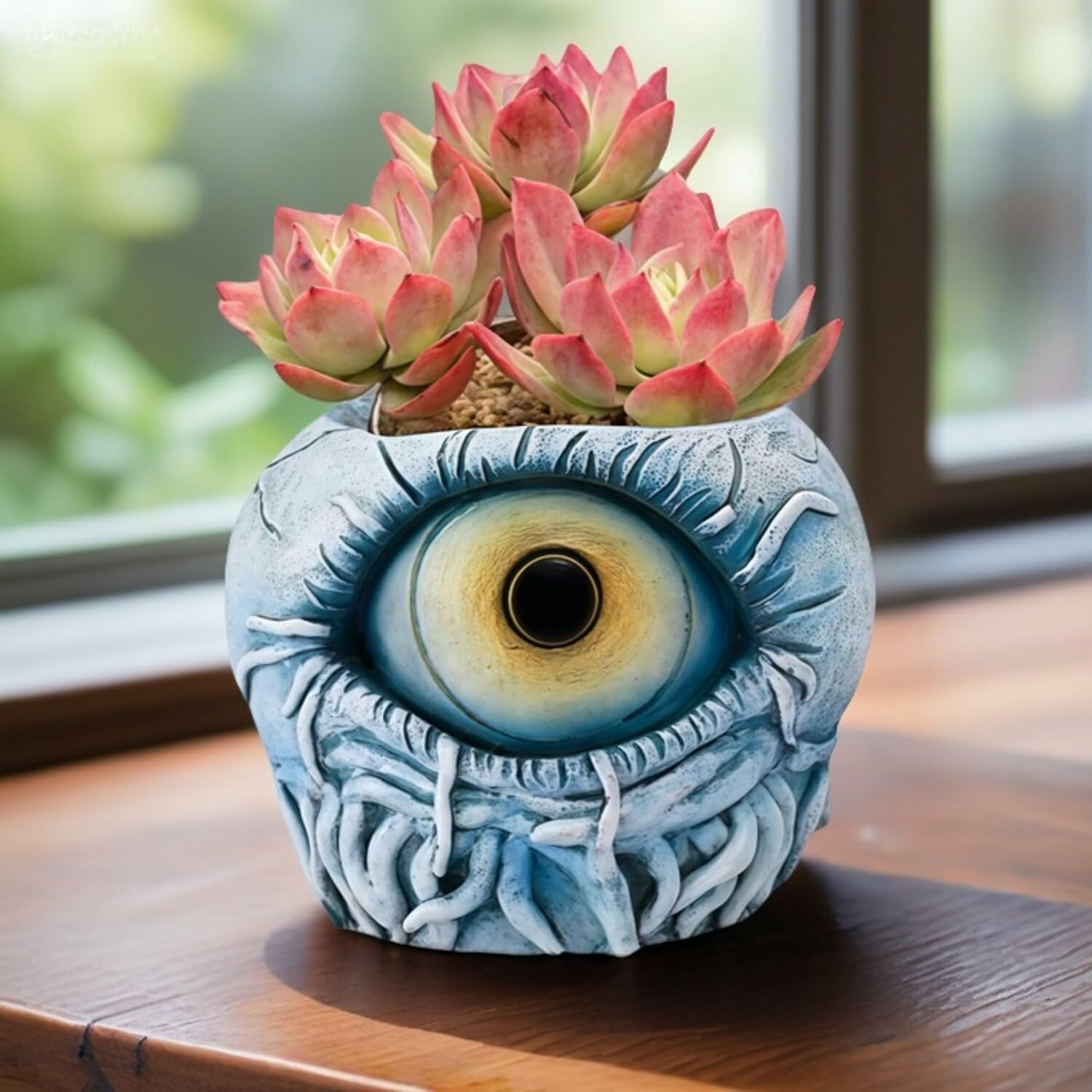 HAQI Горшок для растений "Голубой глаз монстра" - уникальный дизайн, дренажное отверстие, для суккулентов, дома и сада