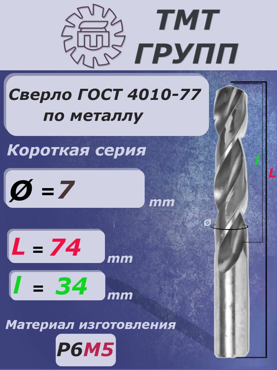 Сверло по металлу ц/х 7мм. короткое А1 Р6М5