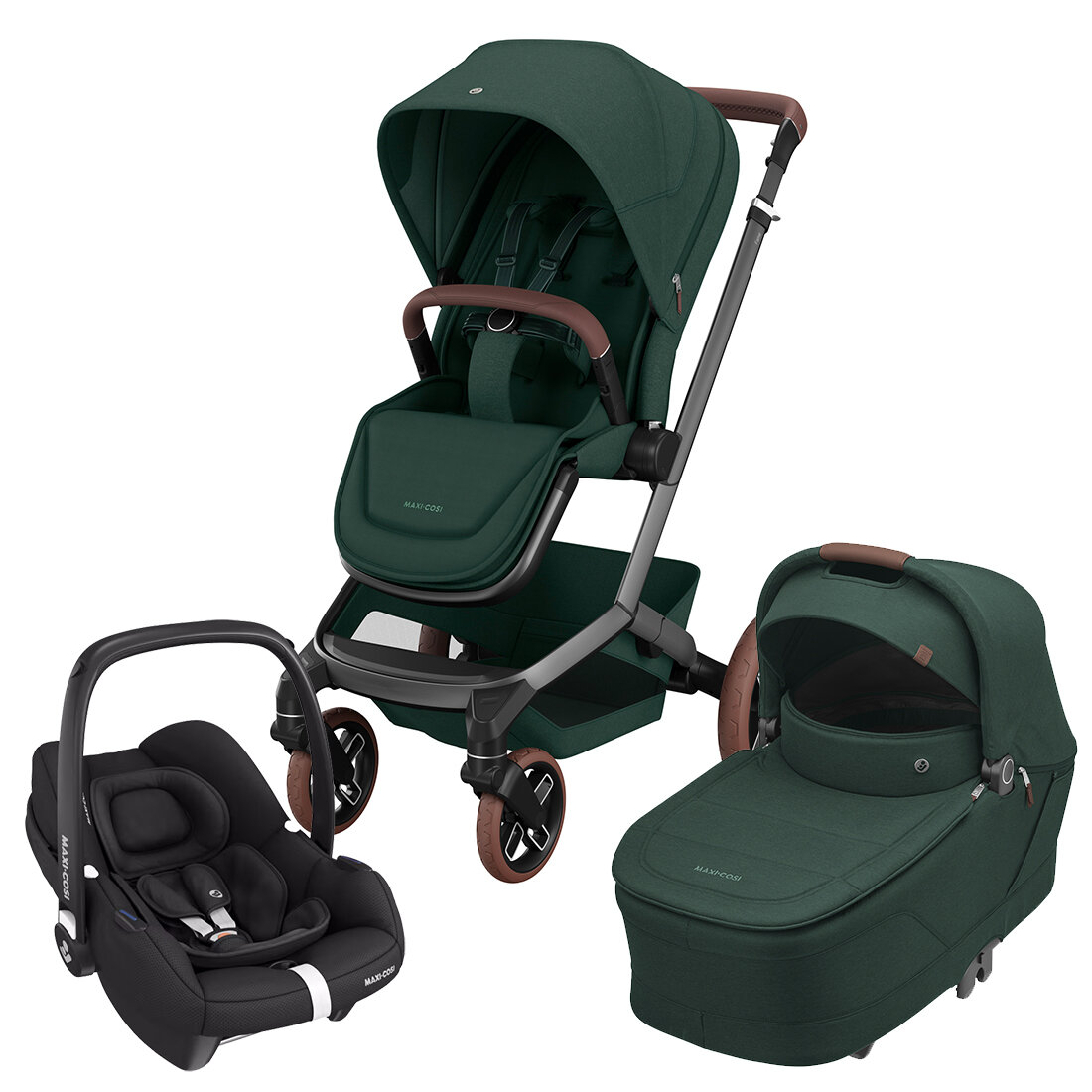 Детская коляска 3в1 Maxi-Cosi Fame, цвет Twillic Green (Зелёный)