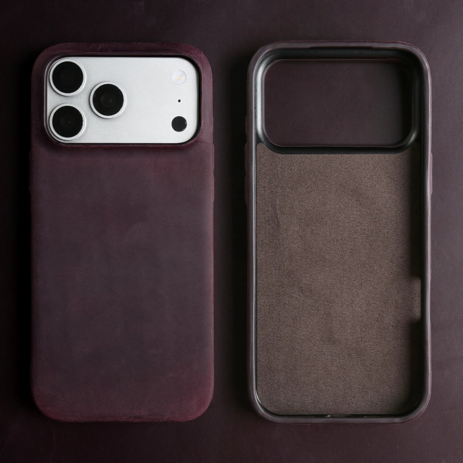 Бордовый кожаный чехол для iPhone 15 Pro Purple 3804