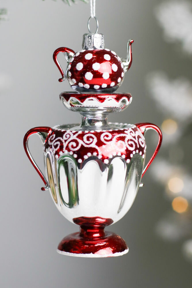 Ёлочная игрушка самоварчик, белый, 85 мм, Елочка С2192-бел