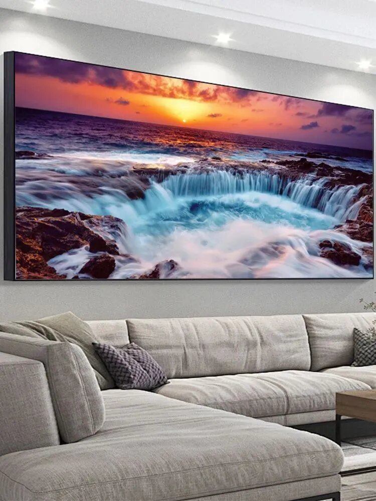 140X50 CM/Алмазная мозаика "Ниагарский водопад" / Алмазная вышивка / Круглая картина стразами Полная выкладка