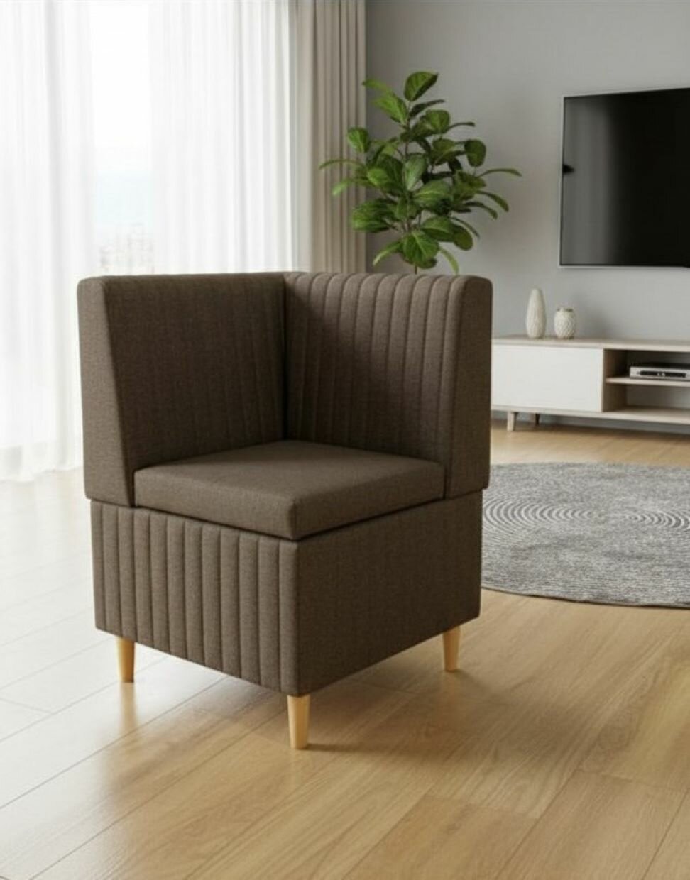 Мини диванный уголок "Сатурн", коричневая рогожка, модульный, с ящиком для белья