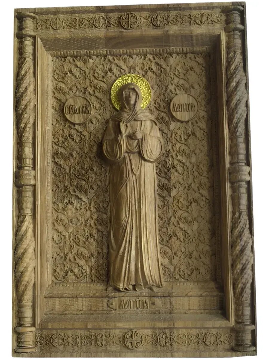 Икона Матроны Московской резная из массива дуба 14х20.4 см