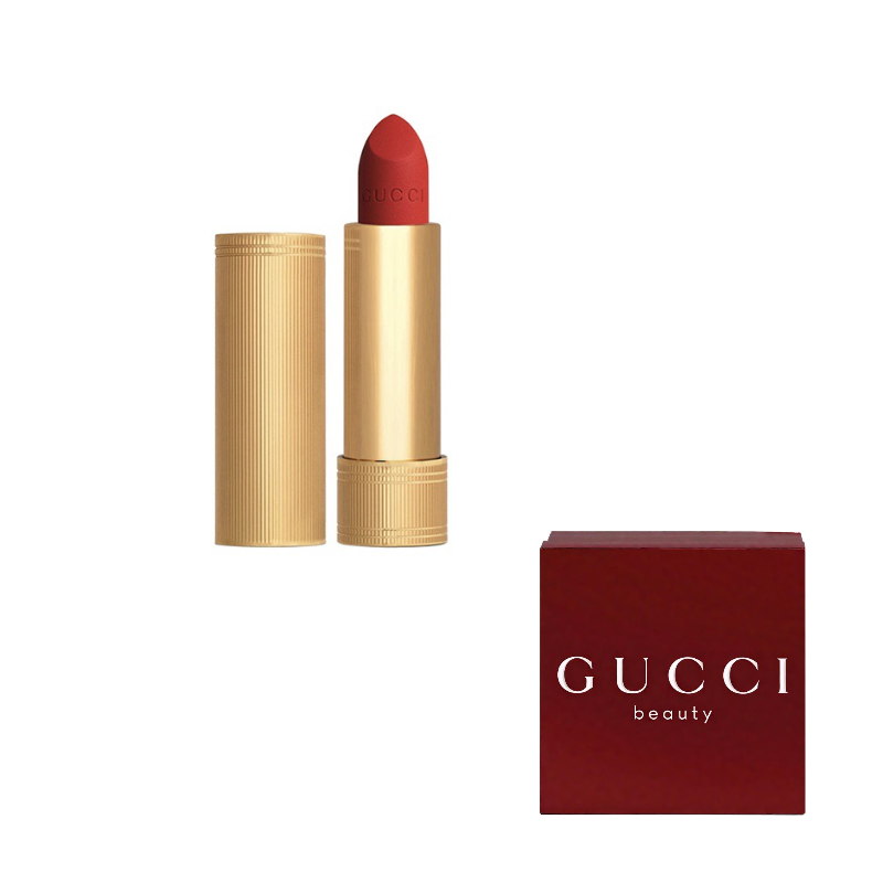 Помада женская GUCCI Pleuche в золотом тубусе, бархатистая матовая, оттенок #500 Pigeon Blood Red