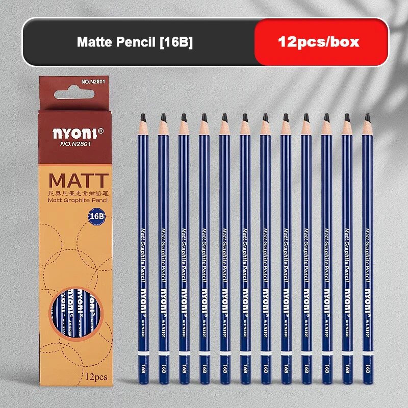 Профессиональные графитовые карандаши Borrence HB 2B 4B 6B 8B 12B 14B 16B Синий, 12pcs 16B