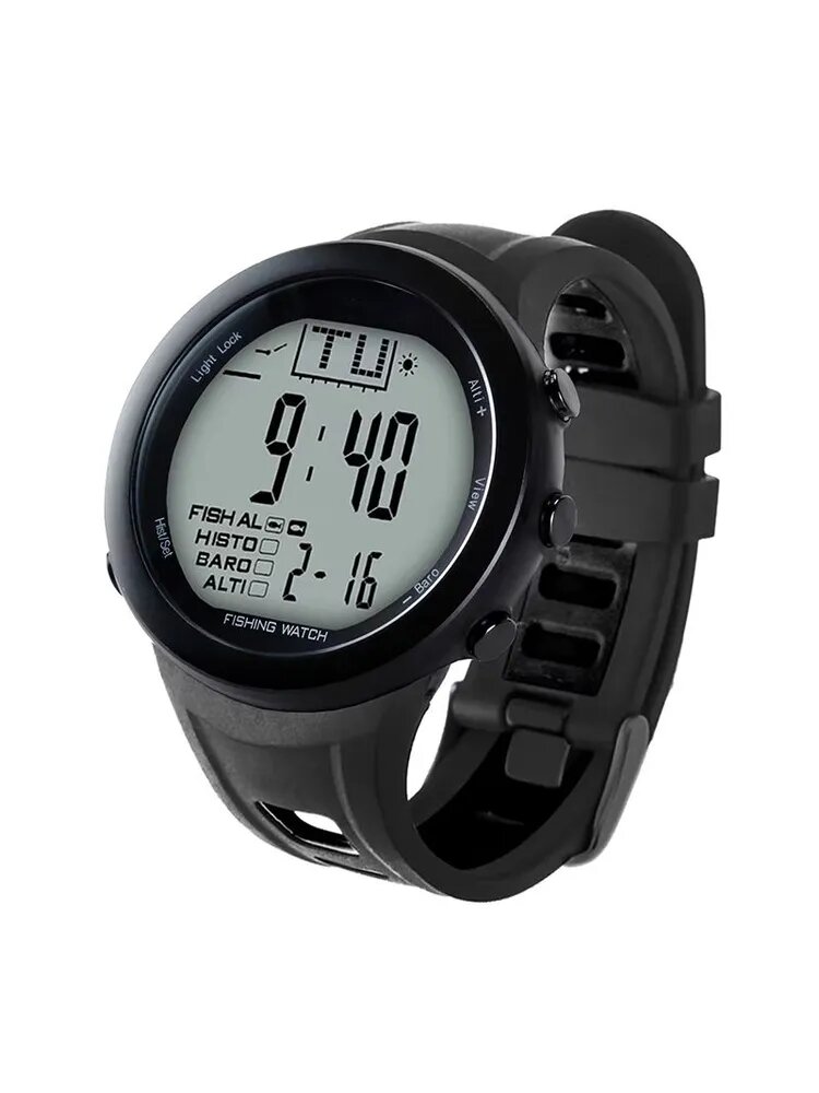 Многофункциональные цифровые часы-барометр для рыбалки, черные, с компасом, альтиметром и прогнозом погоды