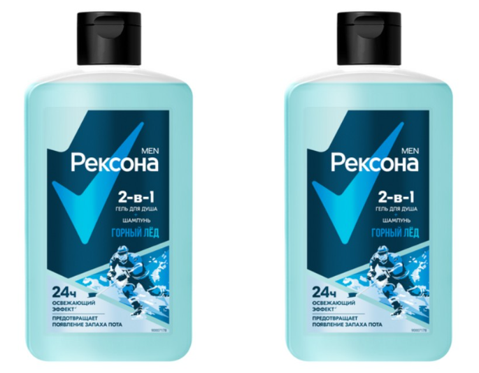 Рексона гель для душа, мужской, 490 мл, 2в1 Горный лед, 2 уп