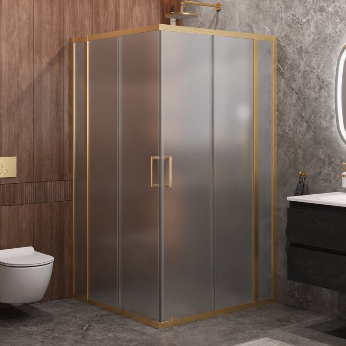 Душевой уголок Cezares Molveno A 22 90+20 P BORO 110х110 см, профиль брашированное золото, стекло рифленое