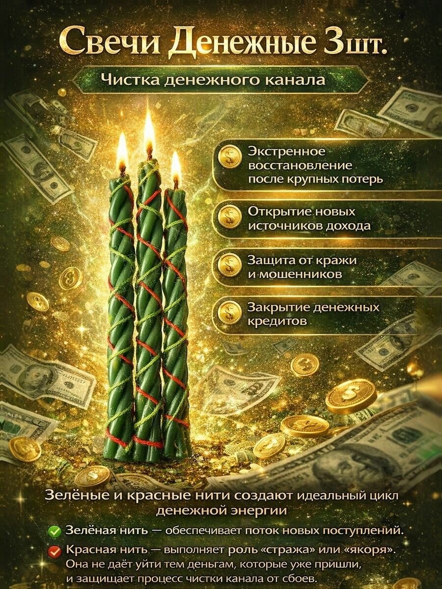 Свечи - Деньги в дом 3шт, Программные Магические свечи