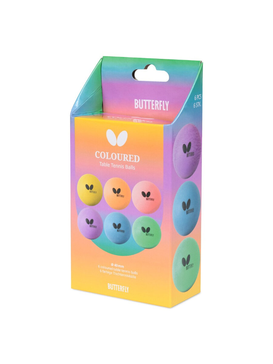 Мячи для настольного тенниса Butterfly 1* Coloured x6, Assorted