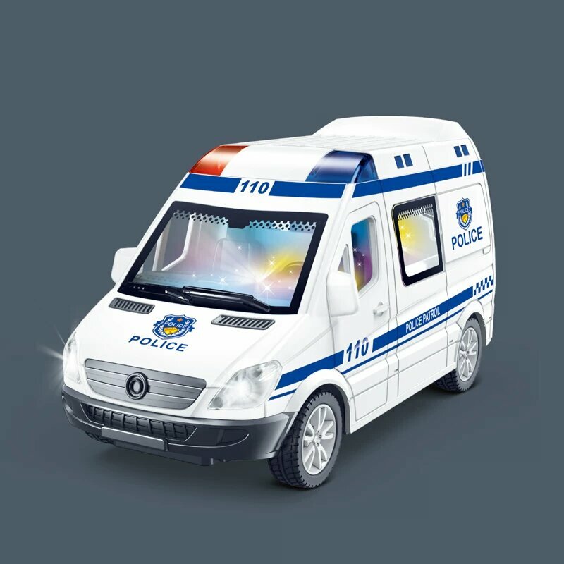 Звуковой и световой инерционный полицейский автомобиль для детей, белый, образовательная игрушка, 1 шт, безопасный