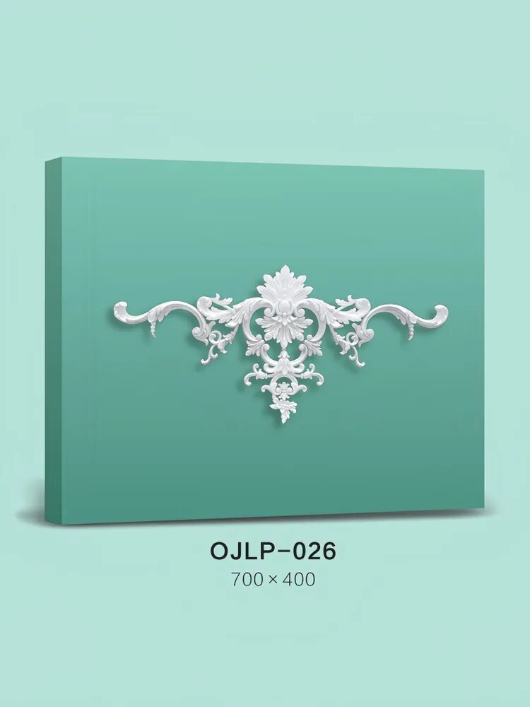 Декоративная панель из жесткого полиуретана Плавные цветочные завитки белый OJLP-026, прочная водостойкая, для покраски на стену и потолок, размер 700x400 мм
