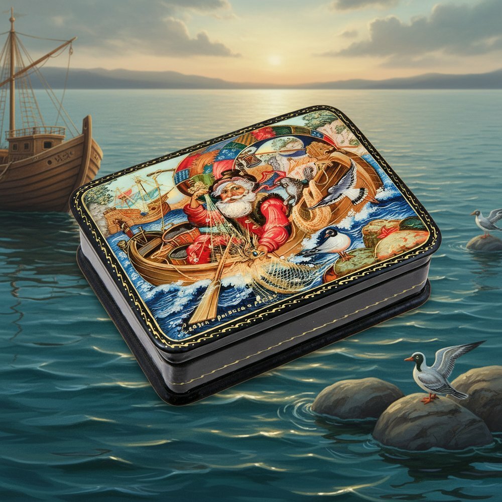 Шкатулка в технике декупаж Сказка о рыбаке и рыбки (10х8х3,5) A2181786 Народные промыслы
