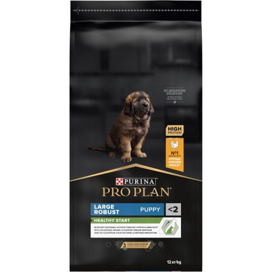 Сухой корм для щенков крупных пород с мощным телосложением Pro Plan Large Robust Puppy Healthy Start с курицей 12 кг