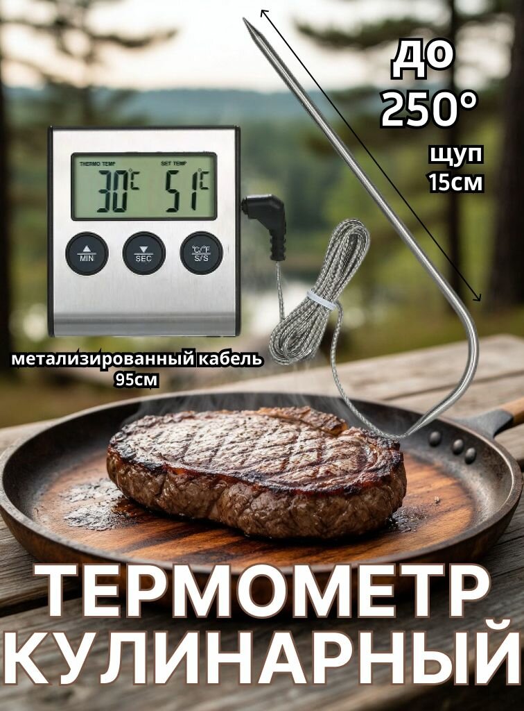 Термометр кулинарный электронный с выносным щупом для духовки 15см