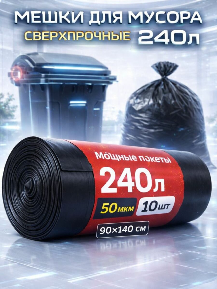 Мешки для мусора 240 л, 10 шт