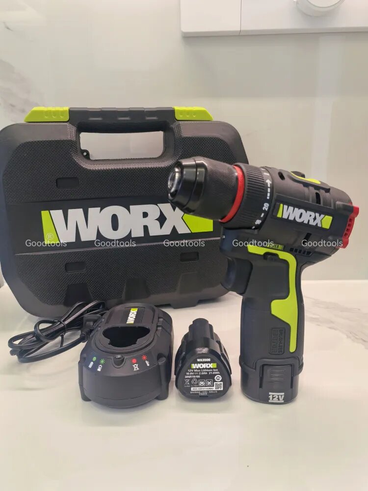 Аккумуляторная бесщеточная литий-ионная дрель-шуруповерт WORX WU130X, 40 Нм 1800r/min (2 аккумулятора + ЗУ)
