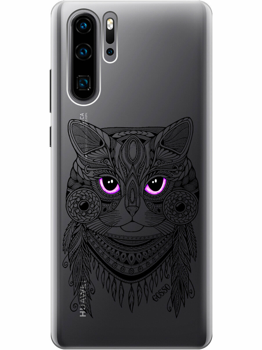 Ультратонкий силиконовый чехол-накладка Transparent для Huawei P30 Pro с 3D принтом "Grand Cat"