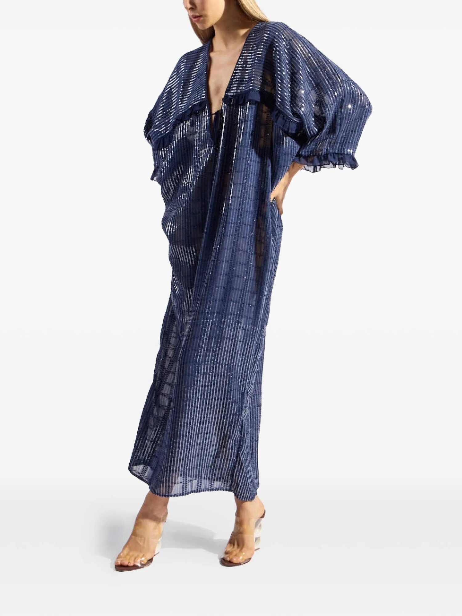 Накидка Adriana Degreas Sequin-embellished ruffled kaftan, размер OneSize — фото 1