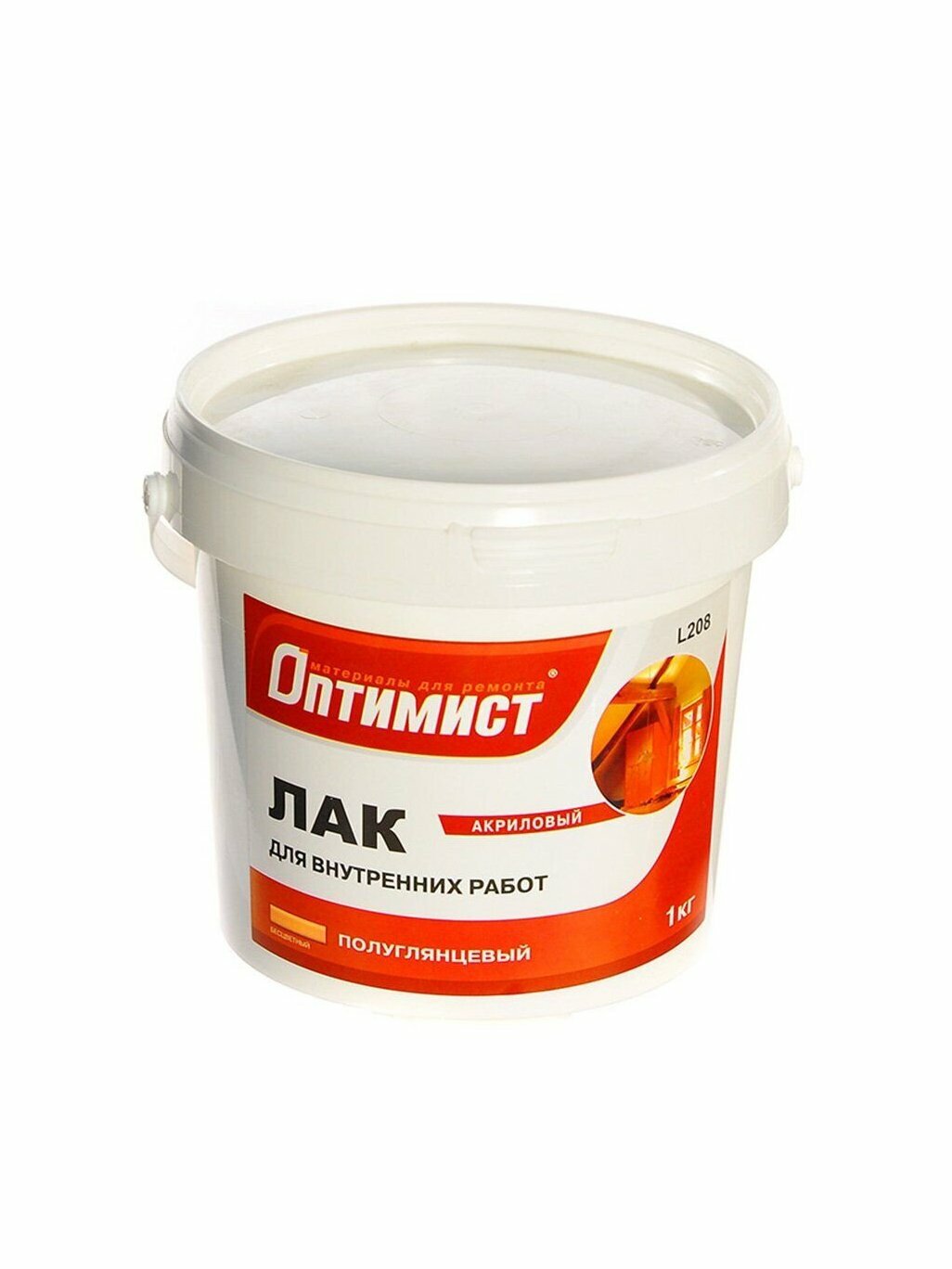 Лак акриловый Оптимист L208 полуглянцевый бесцветный 0.9 кг для внутренних и наружных работ однокомпонентный