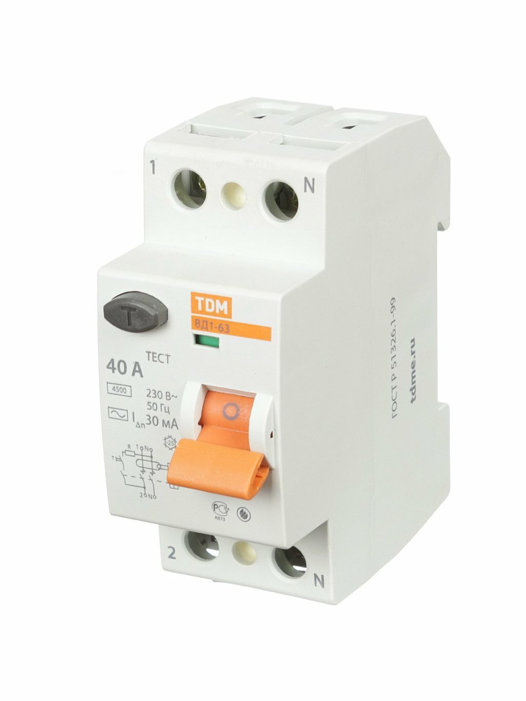 Устройство защитного отключения TDM Electric ВД1-63 2 полюса 40А 30мА sq0203-0013 для электросети