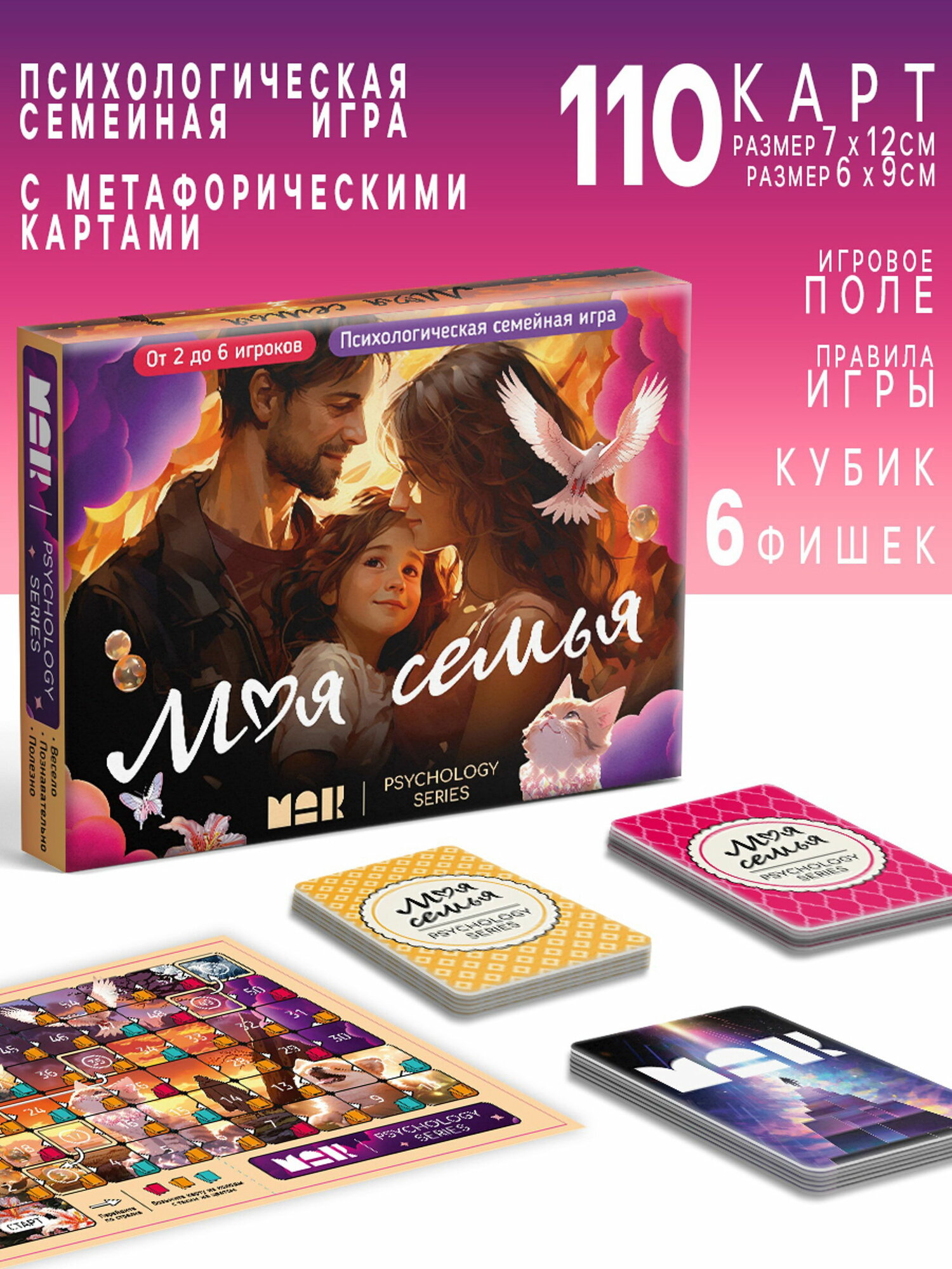 Настольная игра психологическая "Моя семья" с метафорическими картами, 100 карт, игровое поле, кубик, 16+