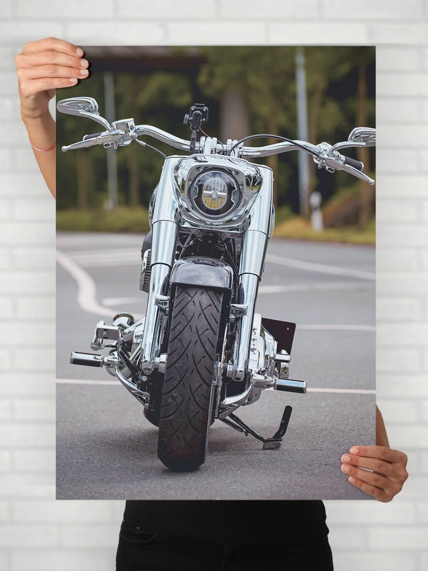 Плакат на стену для интерьера Мотоцикл (Harley davidson fat boy 6) - Постер по мото и байкам формата A2 (42x61 см)
