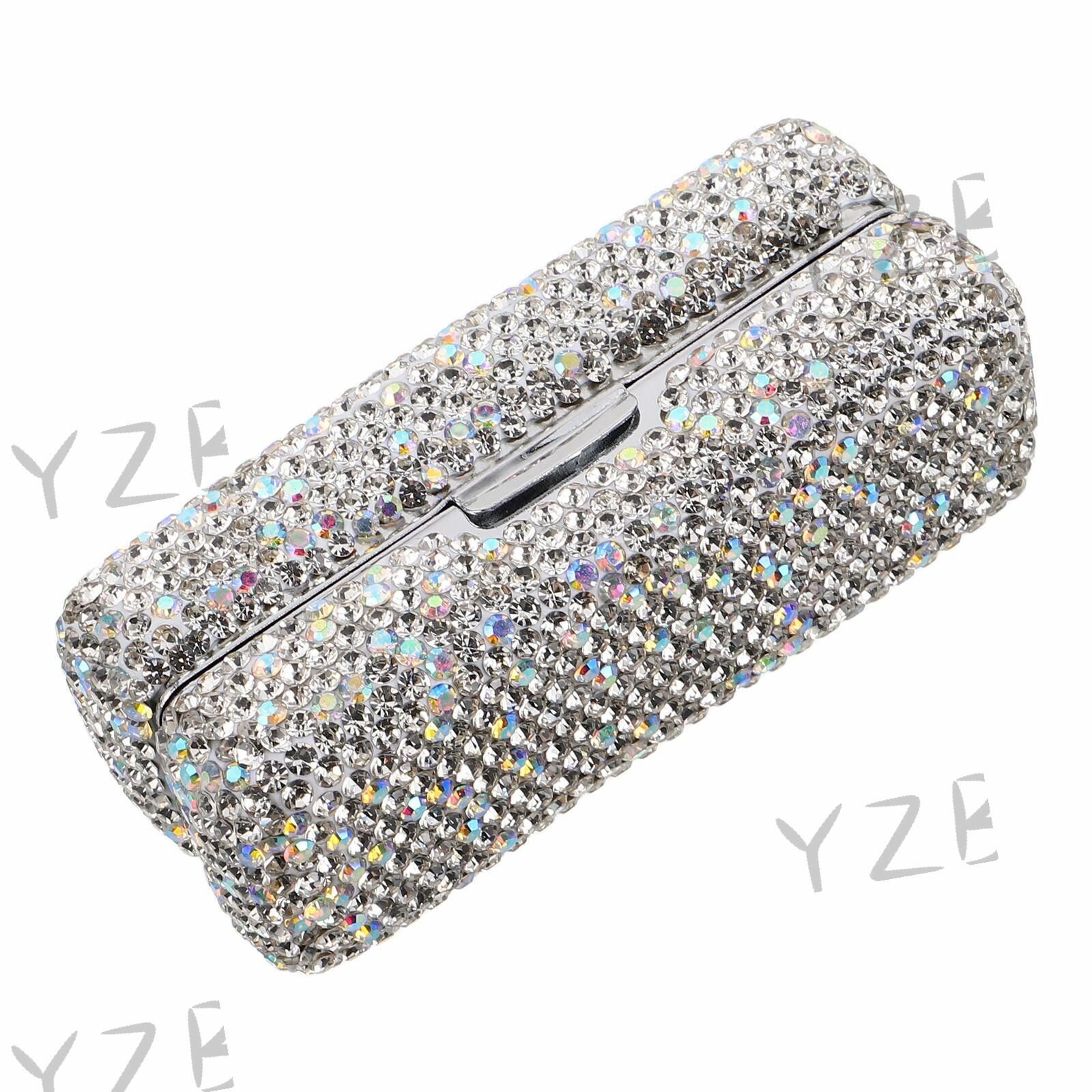 Футляр для помады со стразами и зеркалом, серебристый — портативный держатель 8,20×3,40×3,00 см для сумки в дорогу