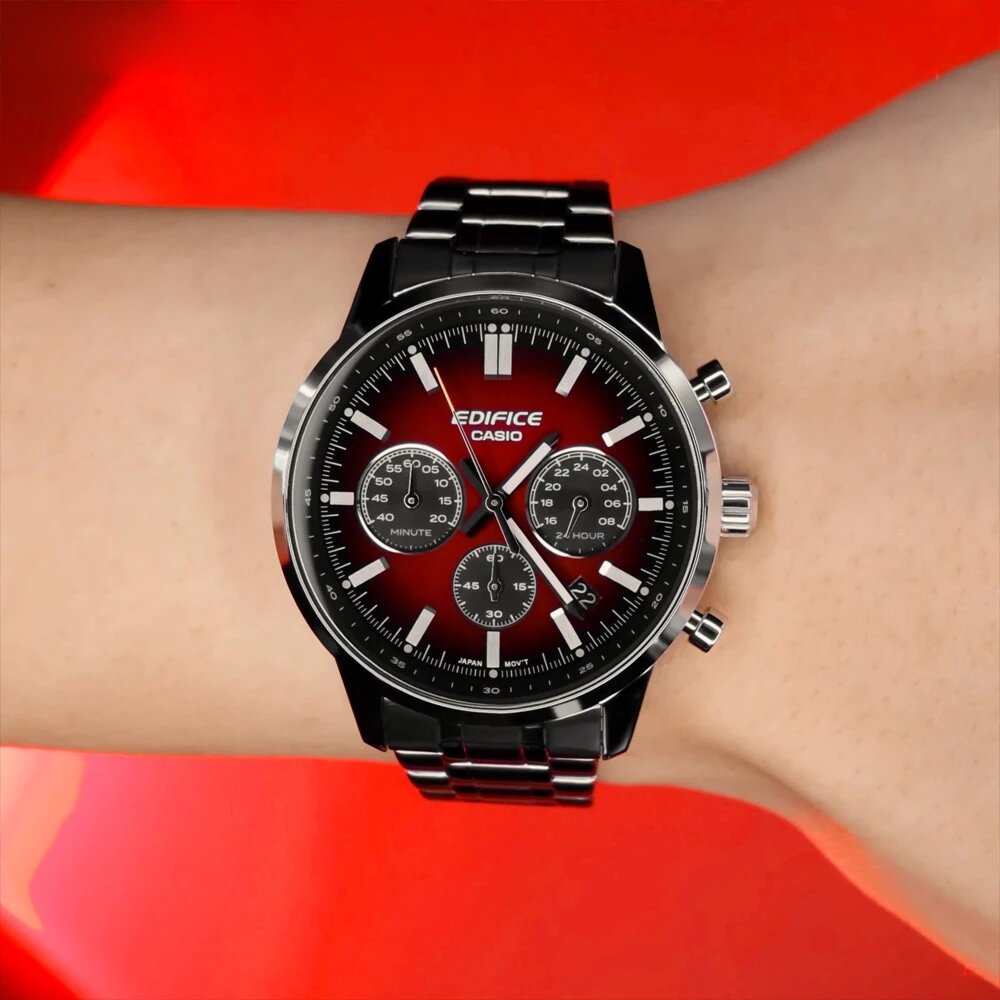 Наручные часы CASIO, серебряный, черный, красный — фото 1