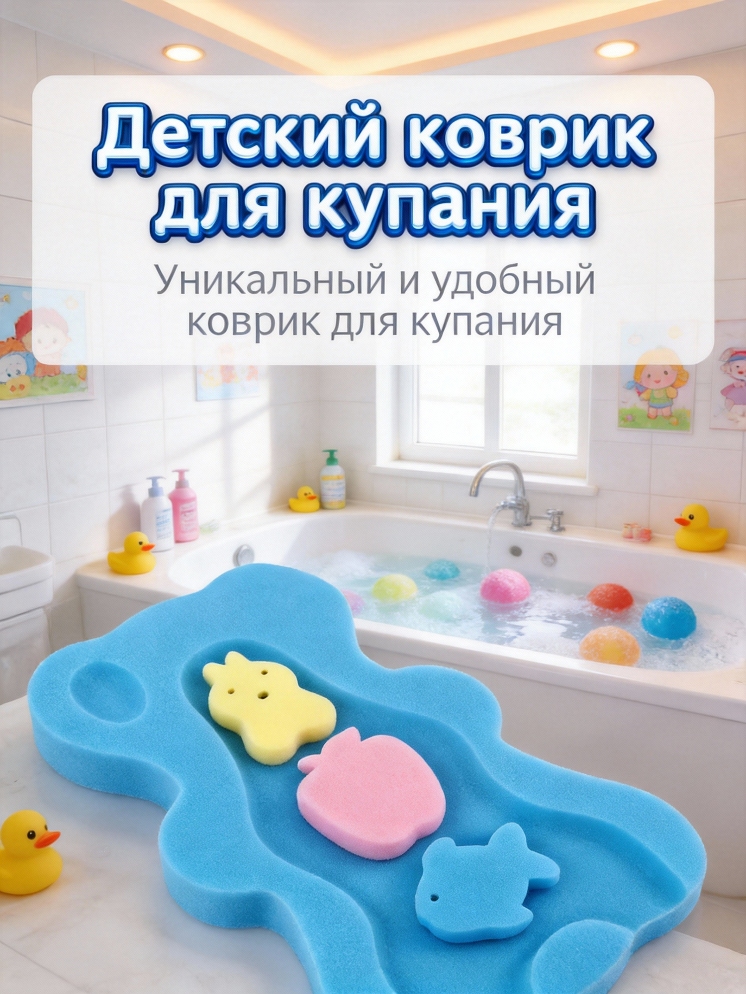 Детский коврик для купания из губки, форма медведя с наклонной поддержкой головы и шеи, нескользящая вставка для ванночки, быстросохнущий и легкий