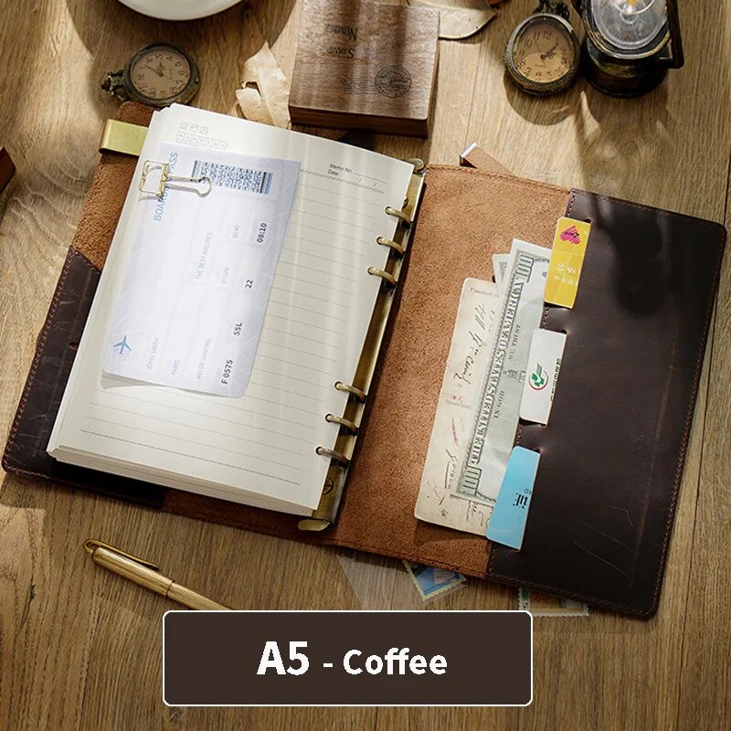 Кожаный блокнот A5 Coffee, бумага в клетку, коричневый
