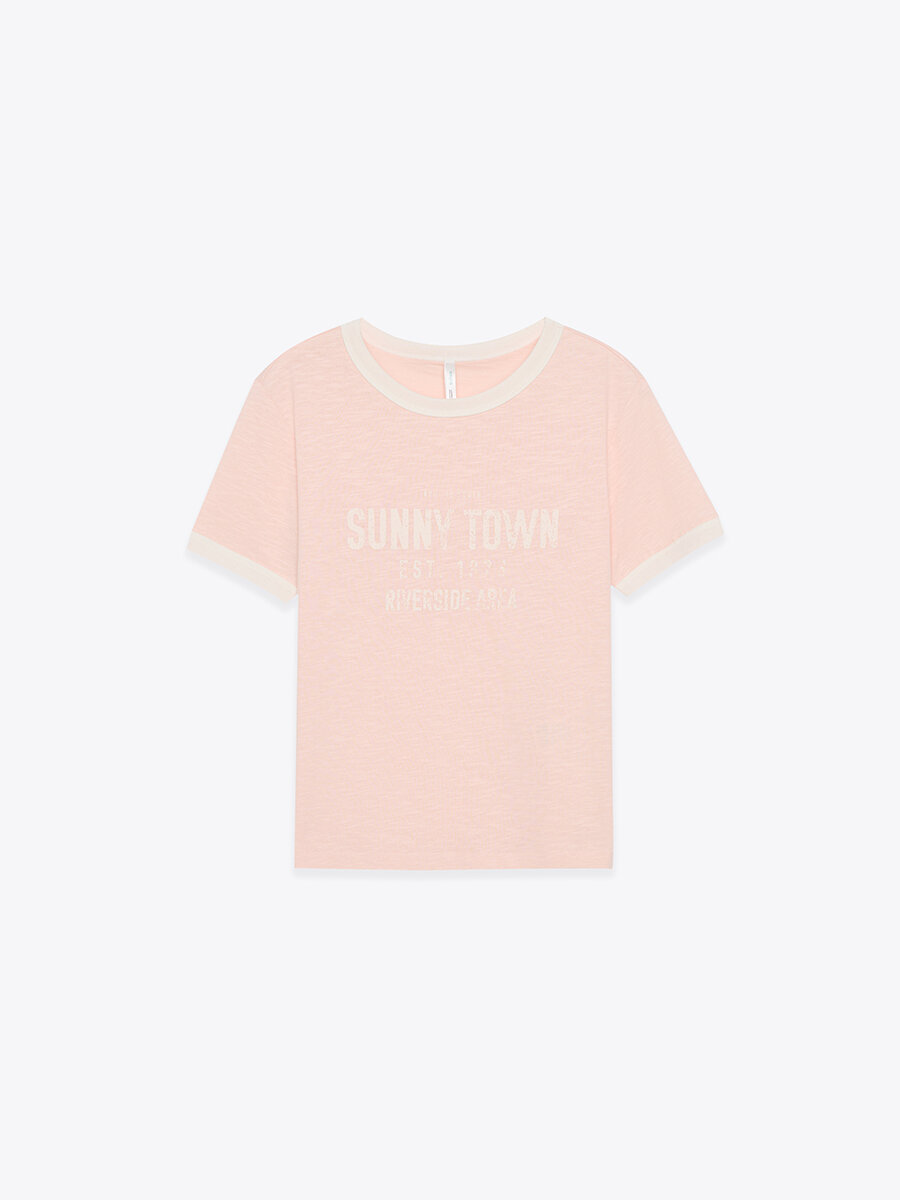 Футболка облегающая хлопковая с принтом и кантом