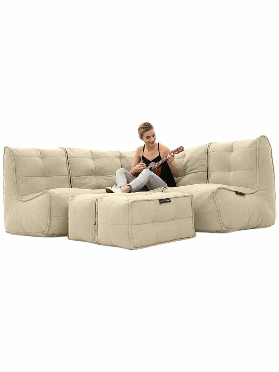 Бескаркасный трехместный диван с оттоманкой Mod4 Corner Deluxe - Eco Weave (шенилл, бежевый) - для небольших помещений: для дома, дачи, офиса (нераскладной)