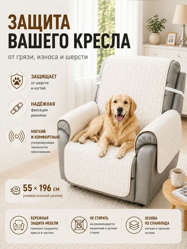 Защита для мягкой мебели от животных для кресла-мешка 196x55 см светло-бежевый
