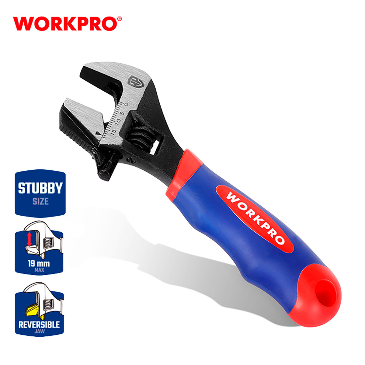 Ключ разводной и трубный 2 в 1 "Workpro", 0 - 19 мм, 150 мм, хромованадиевая сталь (WP272080)
