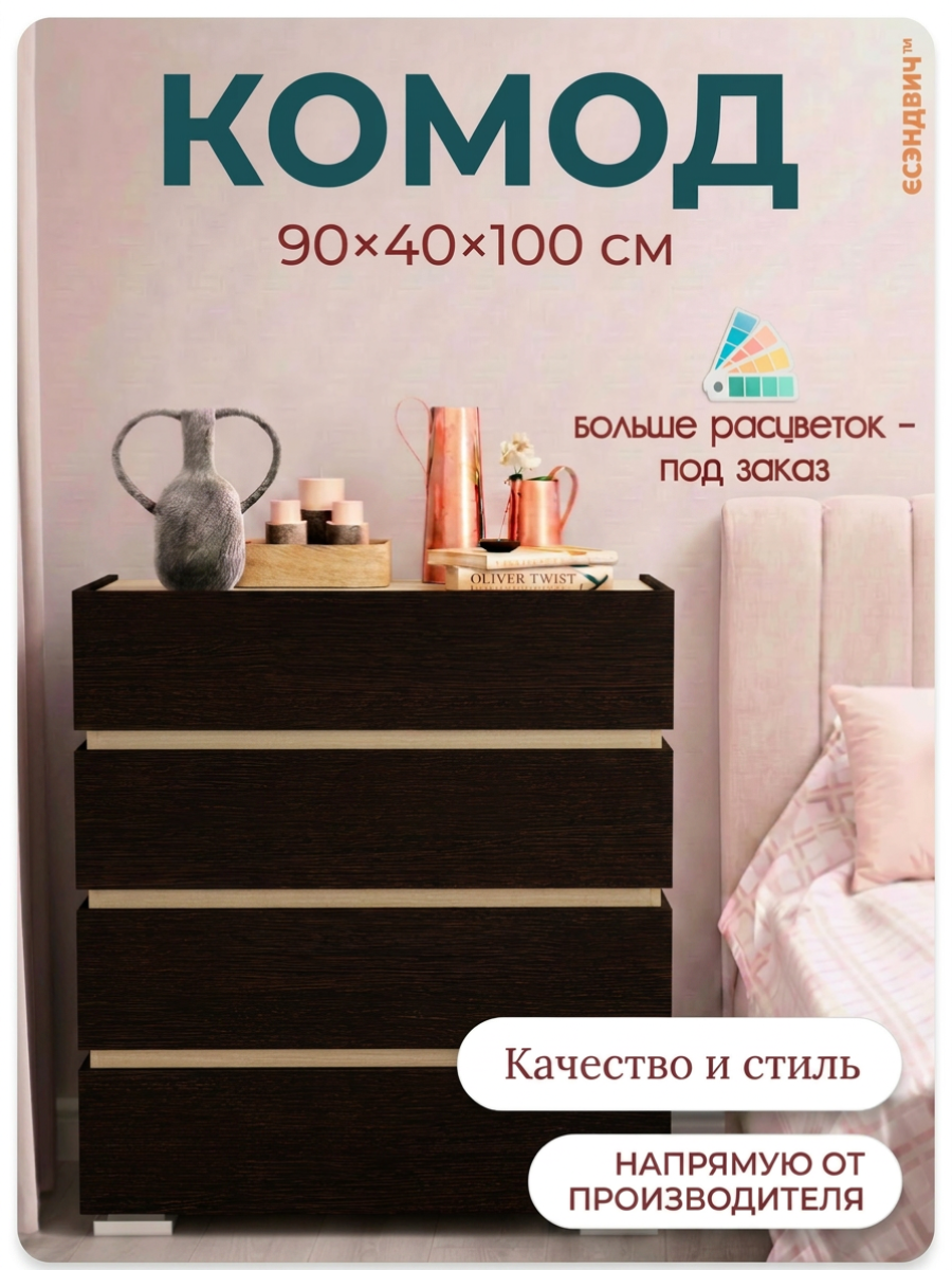 Есэндвич Вект-4 Комод 90х100х40 см (Выбеленный дуб/Венге) для гостиной, для спальни