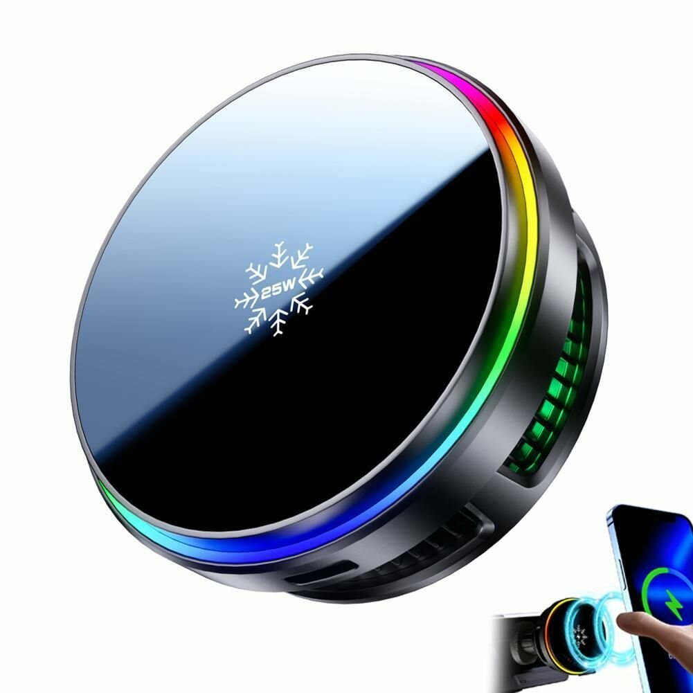 Беспроводное автомобильное зарядное устройство MagSafe 25W с охлаждением и RGB черный 1 шт