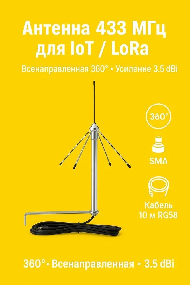 Антенна внешняя Omni 433 МГц 3dBi SMA Male для автоматических ворот / шлагбаума, усилитель сигнала Крепления для антенн
