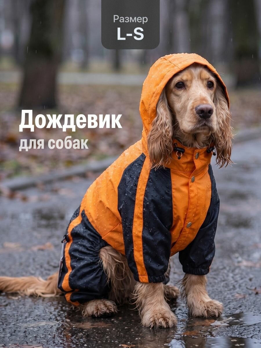 Дождевик комбинезон для собак средних и крупных пород SSY, черно-оранжевый, размер L-S