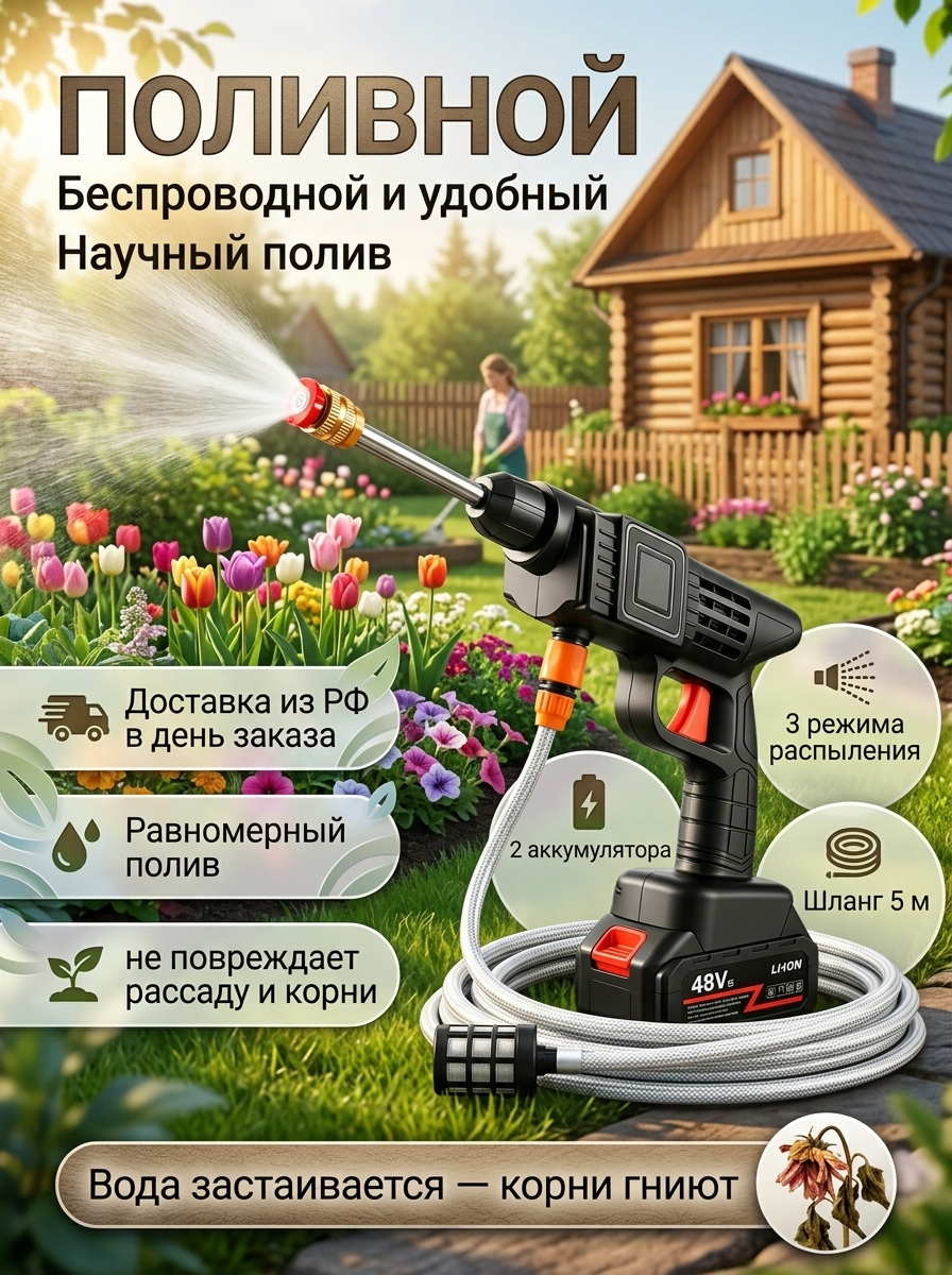 Насос аккумуляторный для полива из бочки, 48V