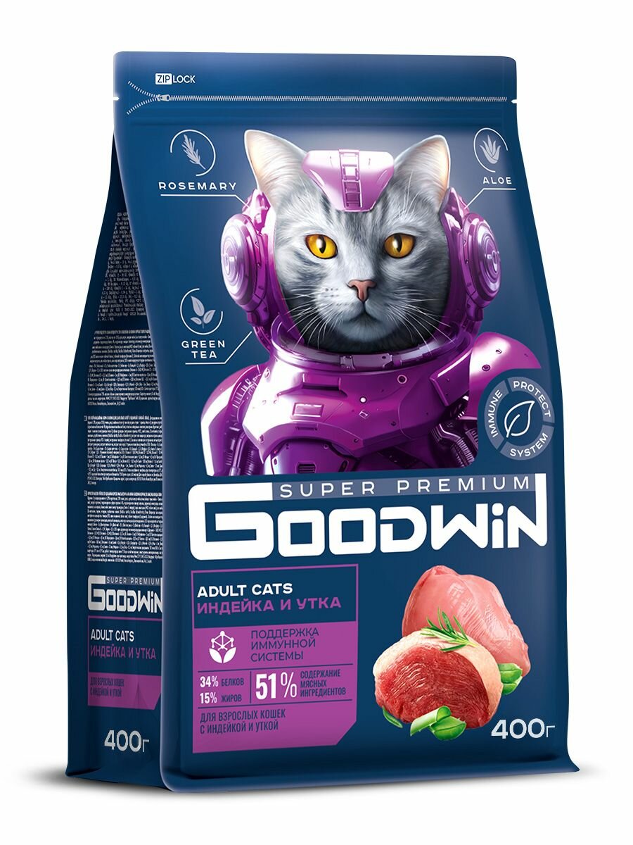 Корм сухой Goodwin для кошек Индейка и утка 0.4 кг