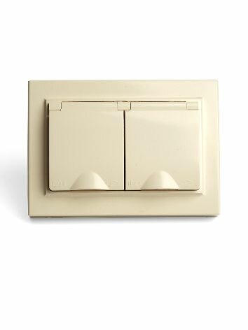 Розетка двухместная с заземлением с крышкой, PST16-9015-02, 250В, 16А, серия Эрна, STEKKER 49137