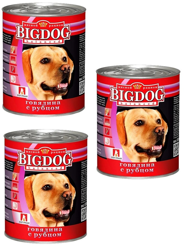 Консервы для собак Зоогурман Big Dog Говядина с рубцом 850г 3шт