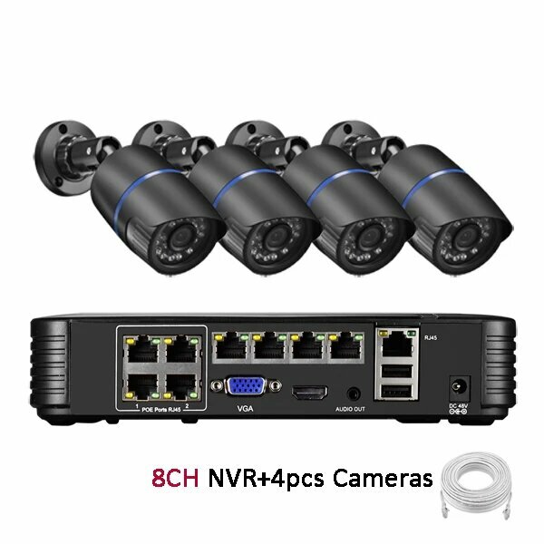 Комплект систем безопасности Gadinan из 8 камер 8MP AI с поддержкой POE, 8-канальный NVR, IP-камеры для домашнего видеонаблюдения, 5MP с микрофоном, для использования на открытом воздухе, ночное видение, мониторинг
