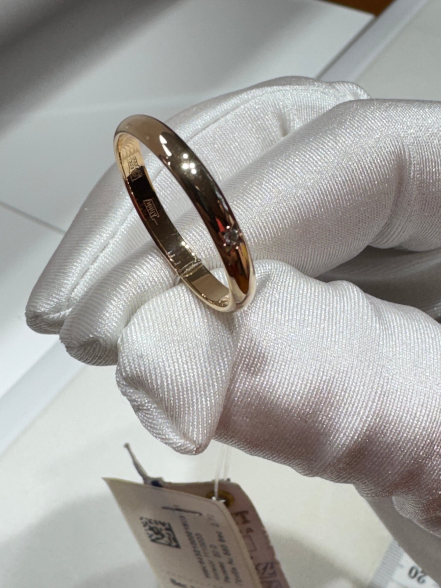 Кольцо обручальное Diamant, красное золото, 585 проба, бриллиант, ширина 3 мм, бесцветный — фото 1