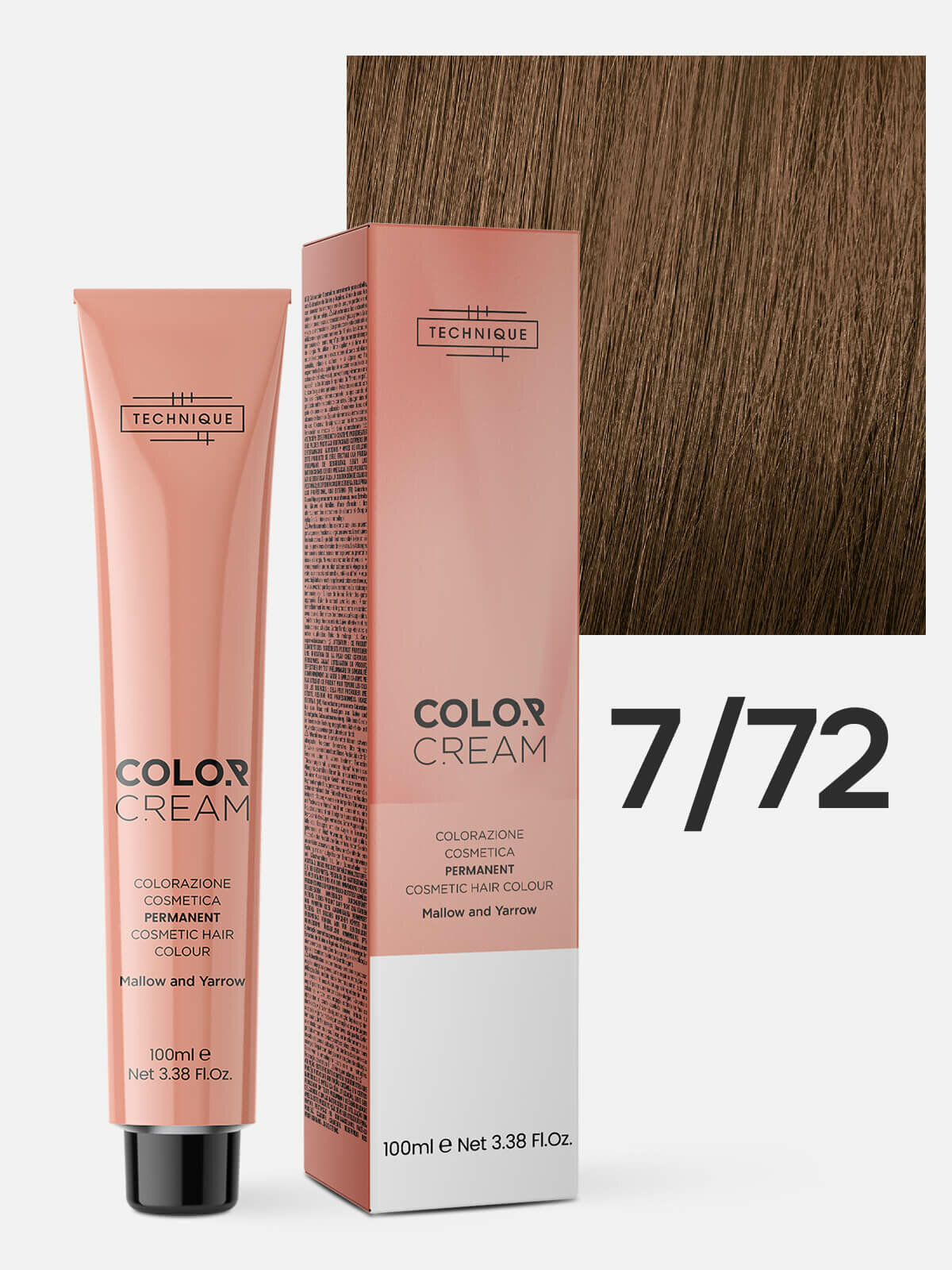 Крем - краска для волос профессиональная Technique Color Cream Permanent Cosmetic Hair Colour 7.72 Русый Коричнево-фиолетовый, 100 мл