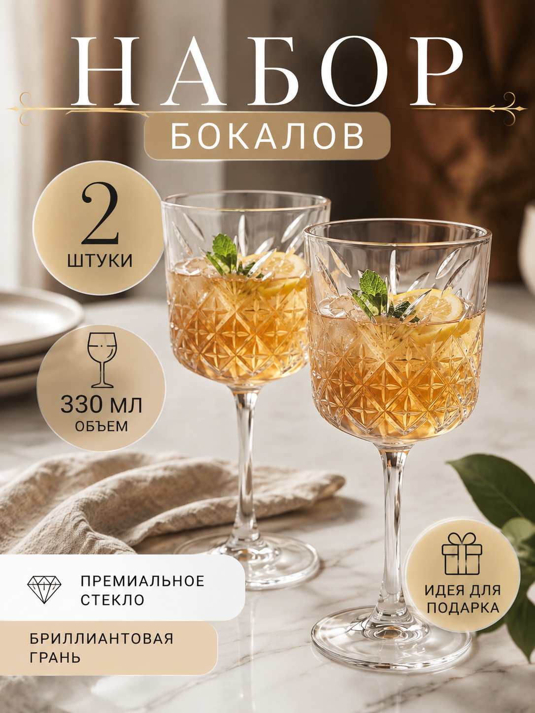 Набор винных бокалов подарочный "Таймлесс" 2 шт, 330 мл. Ударопрочное стекло. "Timeless" "Pasabahce", Турция