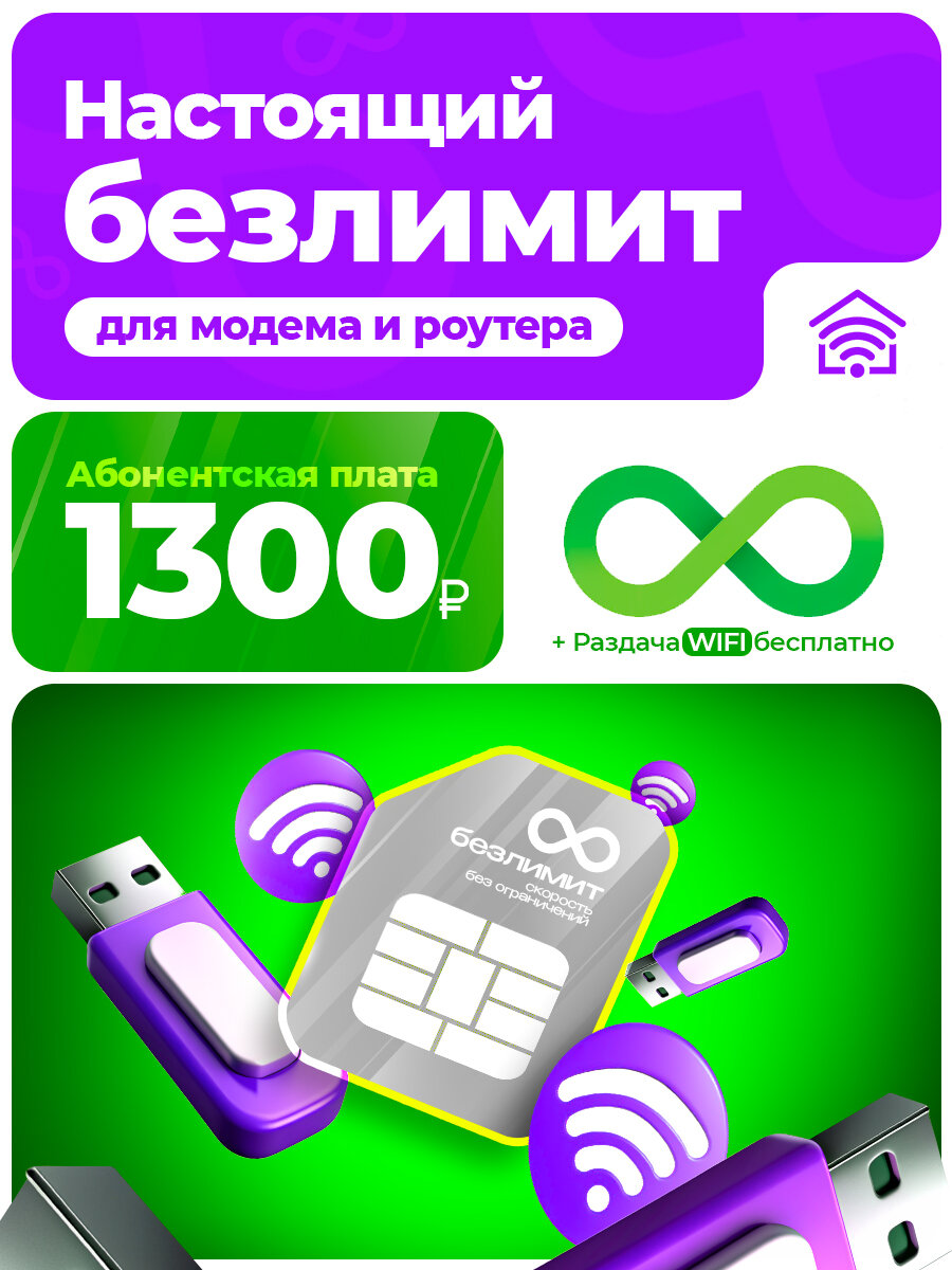 Сим карта безлимитный интернет для модема, роутера, видеонаблюдения